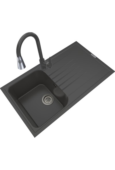 Polex Cristalüx Granit Eviye P-02+Spiralli Antrasit