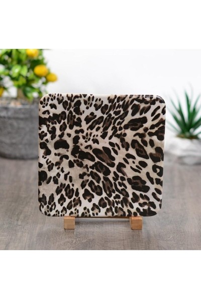 Tutku Tut 001951PASTA Tabağı Kare Parlak Leopar Desen 20 cm
