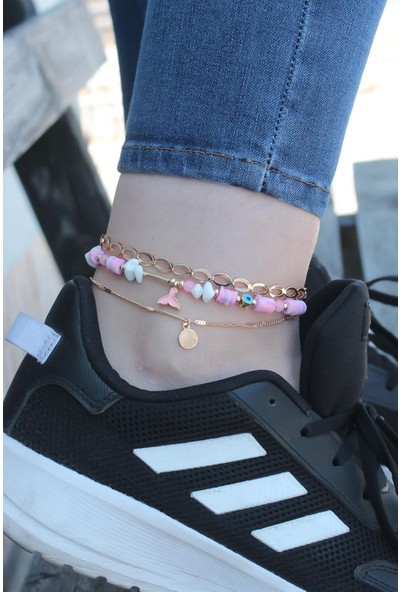 Clariss Gold Zincirli Pembe Taşlı Çoklu Halhal Clariss Gold Zincirli Pembe Taşlı Çoklu Halhal