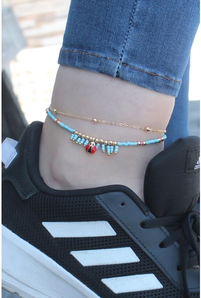 Clariss Gold Renk Uğur Böceği Model Mavi Boncuklu Halhal Clariss Gold Renk Uğur Böceği Model Mavi Boncuklu Halhal