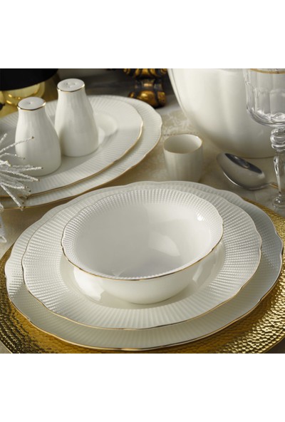 Kütahya Porselen Bone İlay Yemek Takımı Tek Altın Life 83 Parça