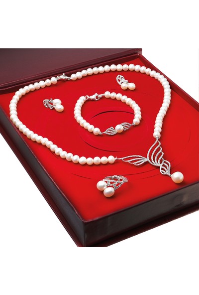 Chavin İnci Gümüş Kolye Küpe Bileklik Yüzük Takım, Set Ds37 Chavin İnci Gümüş Kolye Küpe Bileklik Yüzük Takım, Set Ds37