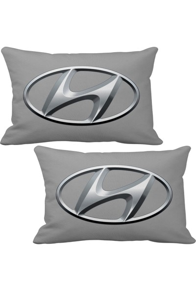 Asr Hyundai Logo 2 li Lüks Araç Boyun Yastığı Gri ve Ahşap Logo Anahtarlık