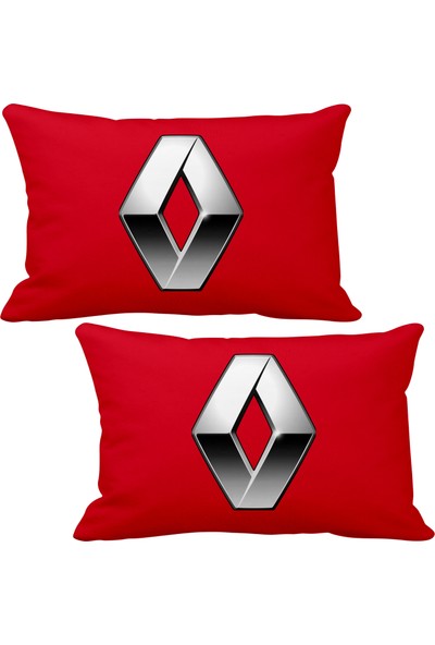 Asr Renault Reno Logo 2 li Lüks Araç Boyun Yastığı Kırmızı ve Ahşap Logo Anahtarlık