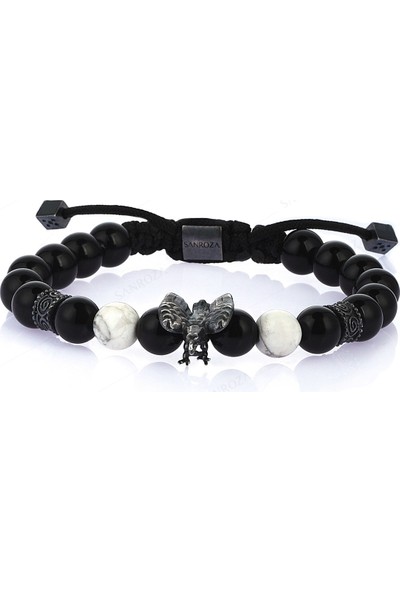 Sanroza S08 Oniks Taşlı Kartal Unisex Gümüş Bileklik