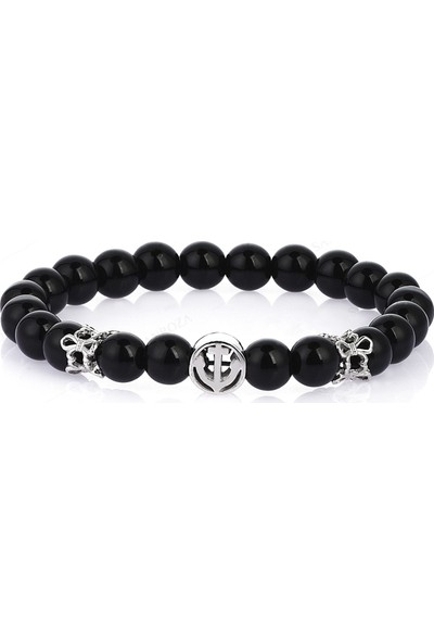 Sanroza S02 Oniks Taşlı Çapa Unisex Gümüş Bileklik