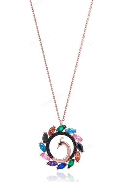 Sanroza E2991 Tavus Kuşu Gümüş Kolye