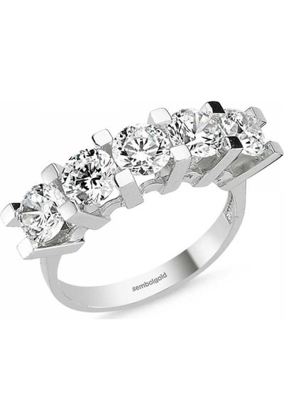 Sembol Gold Altın 5 Taş Yüzük Zirkon Taşlı