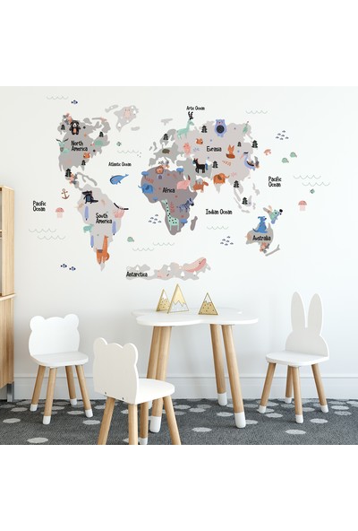 Tilki Dünyası Eğitici Gri - Koyu Gri Renkli Dünya Atlası Haritası Çocuk ve Bebek Odası Duvar Sticker Tilki Dünyası Eğitici Gri - Koyu Gri Renkli Dünya Atlası Haritası Çocuk ve Bebek Odası Duvar Sticker