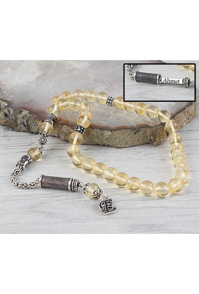 Tesbihevim 925 Ayar Gümüş Püsküllü Gizli İsim Yazılı Sitrin Taşı Tesbih Tesbihevim 925 Ayar Gümüş Püsküllü Gizli İsim Yazılı Sitrin Taşı Tesbih