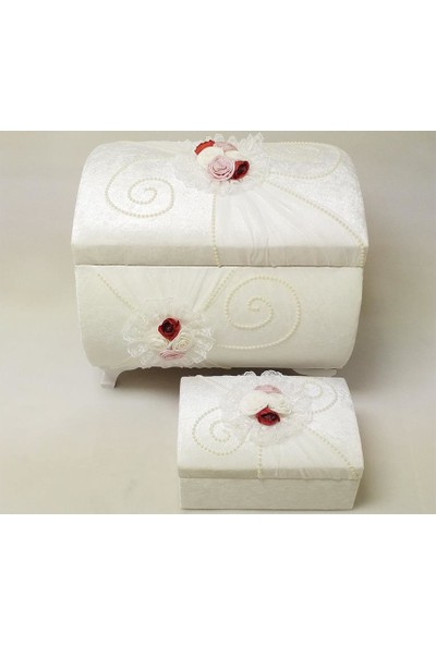 Çeyiz Diyarı Tüllü Güllü 2'li Çeyiz Sandığı Krem