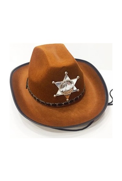 Samur Çocuk Kovboy Şapkası Sheriff Şapkası Kahverengi Samur Çocuk Kovboy Şapkası Sheriff Şapkası Kahverengi