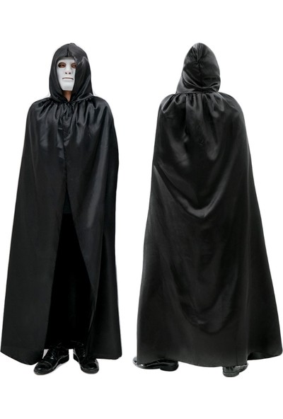 Samur Cadılar Bayramı Kapşonlu Pelerin Siyah 140x140