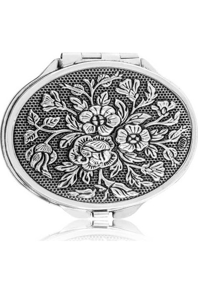 Gumush Gümüş Gül Motifli Kapaklı Oval Ayna Gumush Gümüş Gül Motifli Kapaklı Oval Ayna