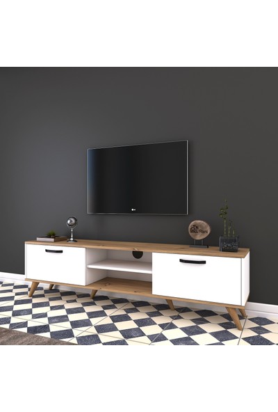 Rani A5 Duvar Tv Ünitesi Modern Ayaklı Tv Sehpası Ceviz Beyaz Rani A5 Duvar Tv Ünitesi Modern Ayaklı Tv Sehpası Ceviz Beyaz