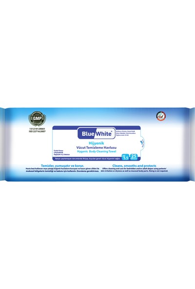 Blue White Hijyenik Vücut Temizleme Havlusu 25 Adet