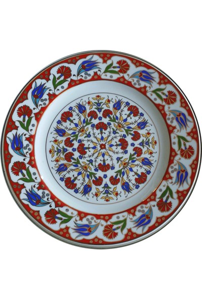 Armada Çini Prt 37 25 Cm Kırmızı Altın Yaldızlı Lale Karanfil Desenli Porselen Çini Tabak Armada Çini Prt 37 25 Cm Kırmızı Altın Yaldızlı Lale Karanfil Desenli Porselen Çini Tabak