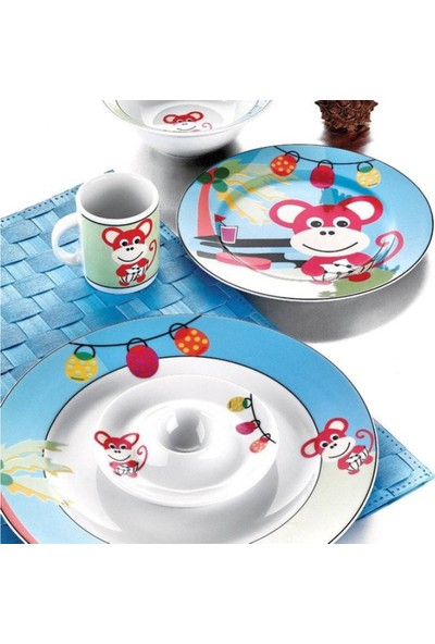 Kütahya Porselen Maymunlu 5 Parça 1 Kişilik Dekor Mama Takımı