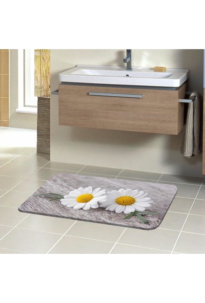 Else Gri Sarı Papatyalar 3D Modern Dekoratif Klozet Banyo Paspası Else Gri Sarı Papatyalar 3D Modern Dekoratif Klozet Banyo Paspası