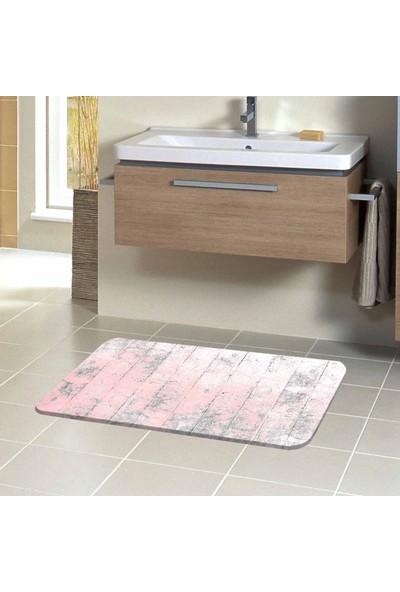 Else Pembe Gri Eskitme Tahta 3D Dekoratif Klozet Banyo Paspası Else Pembe Gri Eskitme Tahta 3D Dekoratif Klozet Banyo Paspası