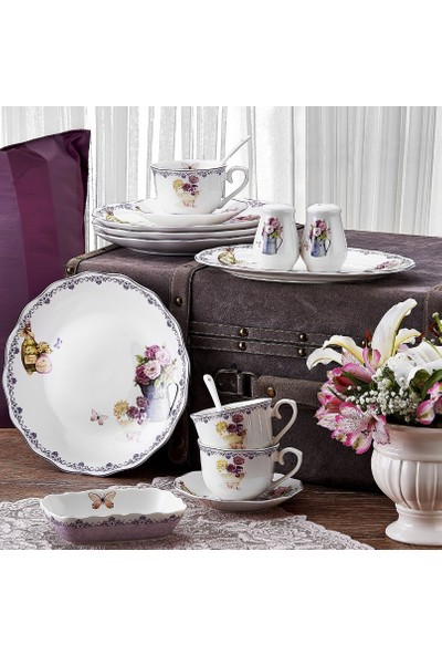 Neva 32 Parça 6 Kişilik Porselen Kahvaltı Takımı Lila N2466