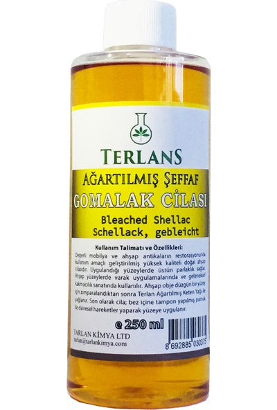 Terlans Ağartılmış Şeffaf Gomalak Cilası 250 ml - Bleached Shellac Terlans Ağartılmış Şeffaf Gomalak Cilası 250 ml - Bleached Shellac