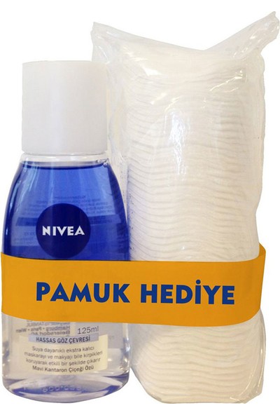 Nivea Çift Etkili Göz Makyaj Temizleyici 125 ml & Disk Pamuk Mavi Nivea Çift Etkili Göz Makyaj Temizleyici 125 ml & Disk Pamuk Mavi