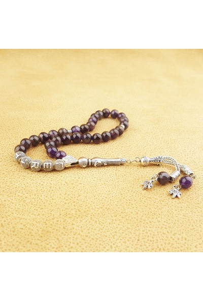 Pigado İsme Özel Ametist Çift Püsküllü Doğal Taş Tesbih