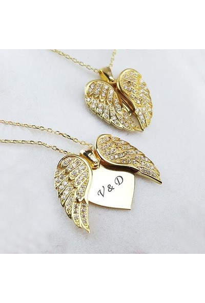 Pigado İsme Özel 925 Ayar Sarı Aşkın Kanatları Kolye