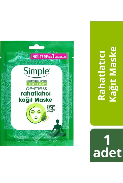 Simple Kind To Skin Hassas Ciltlere Uygun De-Stress Rahatlatıcı Kağıt Maske 21 Ml Simple Kind To Skin Hassas Ciltlere Uygun De-Stress Rahatlatıcı Kağıt Maske 21 Ml