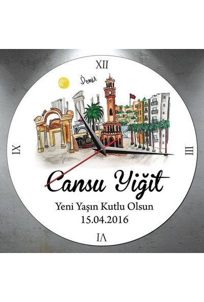 Hediye Sepeti İsim Yazılı İzmir Şehri Duvar Saati Hediye Sepeti İsim Yazılı İzmir Şehri Duvar Saati