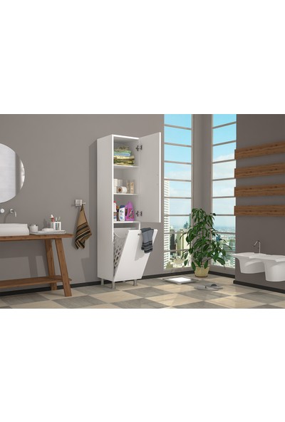 Kzy Çamaşır Sepetli Çok Amaçlı Dolabı Beyaz