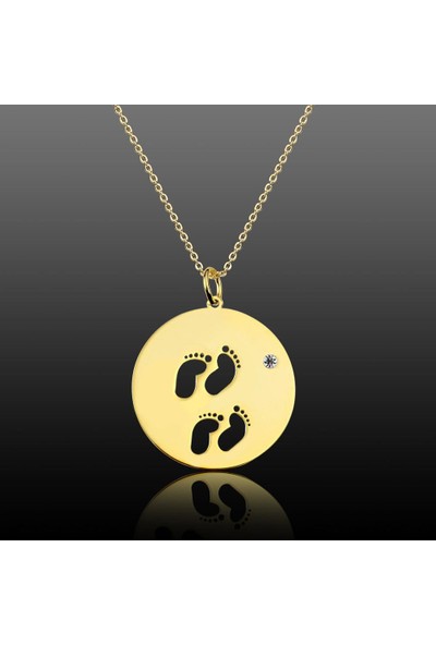 De Hari's Diamond Madalyon İçerisinde 2 Çocuk Ayakları Aile Sevgi Kolyesi