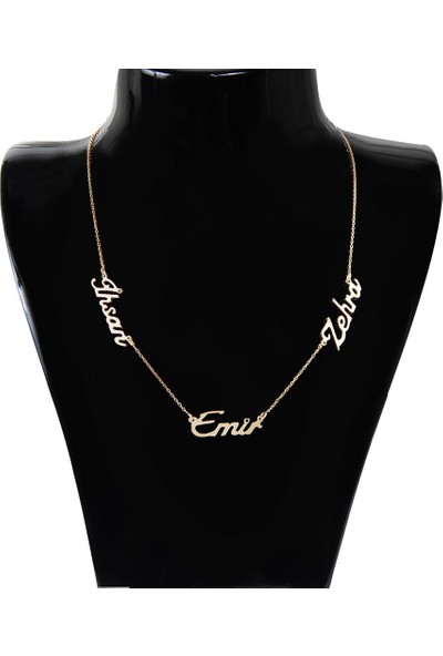 Kuyumcudükkanı Üç İsimli Aile Kolyesi - Beyaz Altın Kaplama