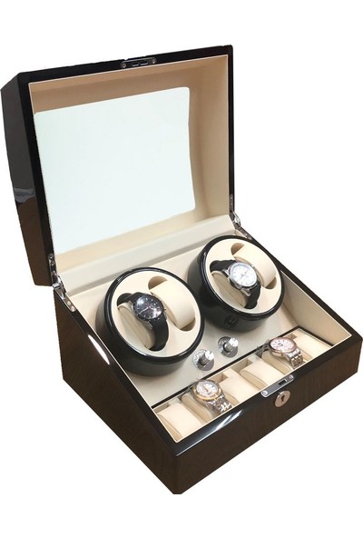 Standmarket Otomatik Saat Kurma Kutusu 4+6 Piano Black Krem Led Sistemli Standmarket Otomatik Saat Kurma Kutusu 4+6 Piano Black Krem Led Sistemli