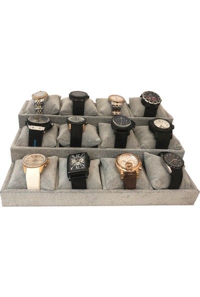 Standmarket Saat ve Bileklik Tablası 12'li Kademeli Süet Gri