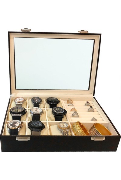 Standmarket Saat Kutusu 9'lu Takı Bölmeli Kroko Kahve