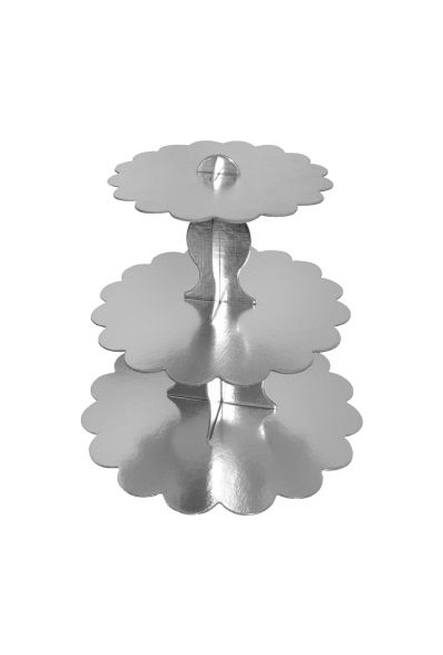 Partici Metalize Gümüş Kek Standı