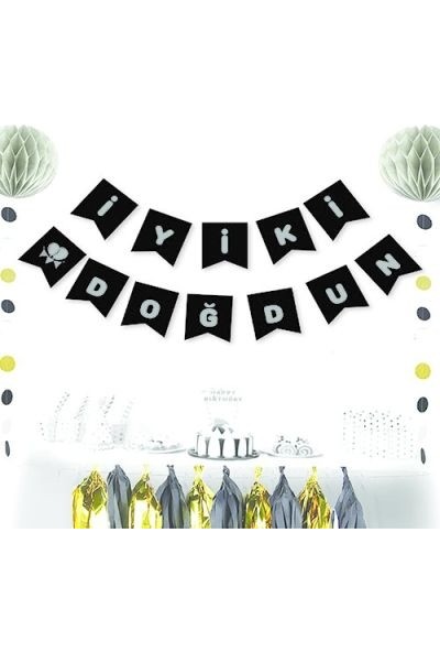 Partici Siyah Gümüş Yaldızlı İyiki Doğdun Banner Partici Siyah Gümüş Yaldızlı İyiki Doğdun Banner