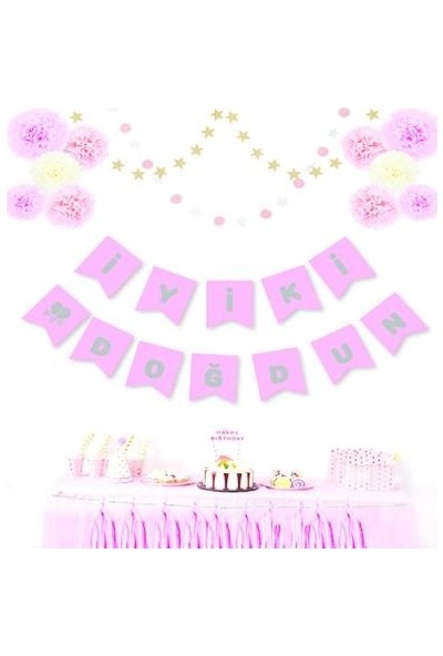 Partici Pembe Gümüş Yaldızlı İyi Ki Doğdun Banner Partici Pembe Gümüş Yaldızlı İyi Ki Doğdun Banner