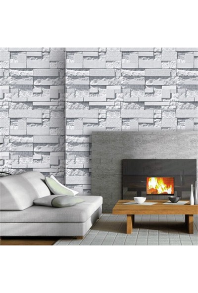 Dekoni̇L Gri Ucuz Taş Desenli Duvar Kağıdı 5M2 9200