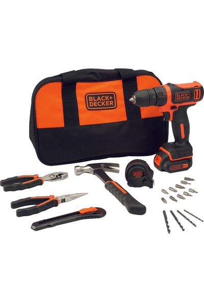 Black+Decker BDCDD12HTSA-QW 10.8V Şarjlı Matkap + 19 Parça El Aleti, Aksesuar Seti & Taşıma Çantası Black+Decker BDCDD12HTSA-QW 10.8V Şarjlı Matkap + 19 Parça El Aleti, Aksesuar Seti & Taşıma Çantası