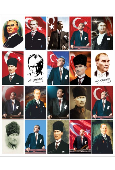 Gönder Bayrak Atatürk 20 Farklı Poz Sticker Seti - 5X7,5Cm - Gönder Bayrak Atatürk 20 Farklı Poz Sticker Seti - 5X7,5Cm -