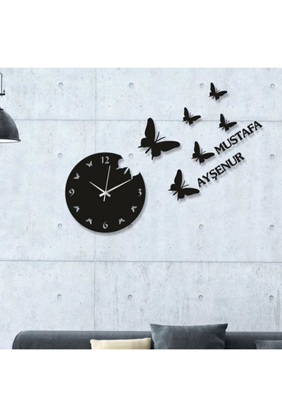 Olur O Zaman Kişiye Özel Kelebek Figürlü Dekoratif Duvar Saati