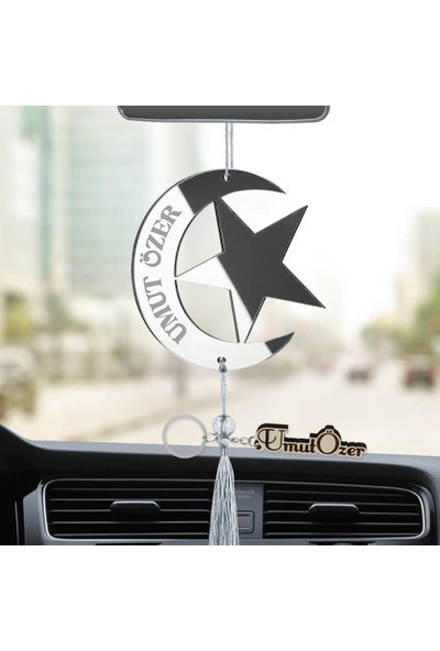 Olur O Zaman Kişiye Özel (Anahtarlıklı) Ay Yıldız Pleksi Araba Dikiz Aynası Süsü
