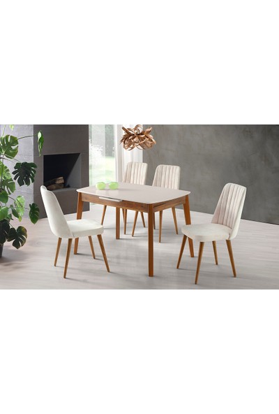 Cadde Yıldız Kent Yemek Masası Takımı - Ceviz Beyaz