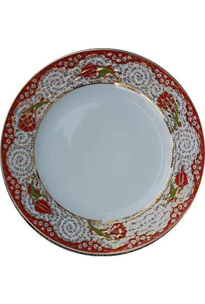Armada Çini PRT 54 25 cm Kırmızı Altın yaldızlı Lale karanfil desenli porselen Kaligrafi çini tabak Armada Çini PRT 54 25 cm Kırmızı Altın yaldızlı Lale karanfil desenli porselen Kaligrafi çini tabak