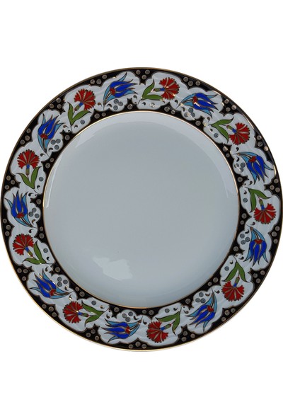 Armada Çini PRT 56 25 cm Siyah Altın yaldızlı Lale karanfil desenli porselen Kaligrafi çini tabak Armada Çini PRT 56 25 cm Siyah Altın yaldızlı Lale karanfil desenli porselen Kaligrafi çini tabak