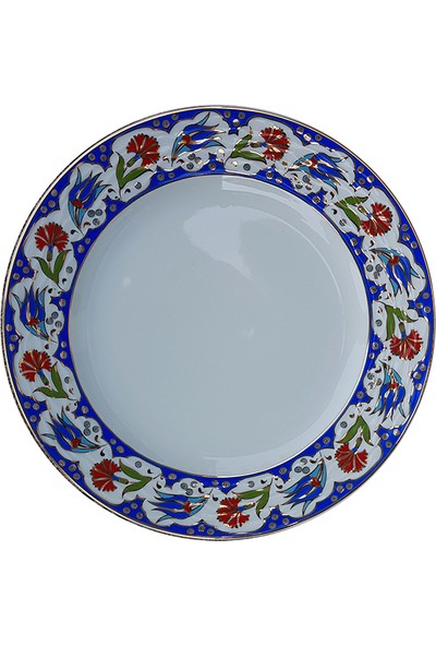 Armada Çini PRT 60 25 cm Lacivert Altın yaldızlı Lale karanfil desenli porselen Kaligrafi çini tabak