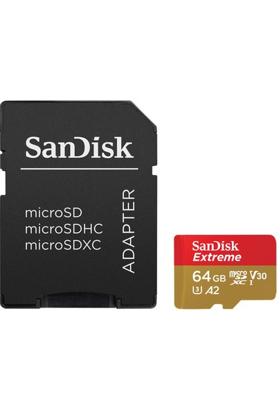 Sandisk Extreme microSDXC 64GB 160/60MB/s A2 C10 V30 UHS-I Hafıza Kartı SDSQXA2-064G-GN6MA Sandisk Extreme microSDXC 64GB 160/60MB/s A2 C10 V30 UHS-I Hafıza Kartı SDSQXA2-064G-GN6MA